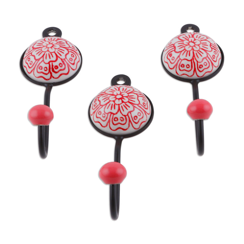 Winston Porter Handmade Floral Muse In Red Ceramic Coat Hooks | Wayfair